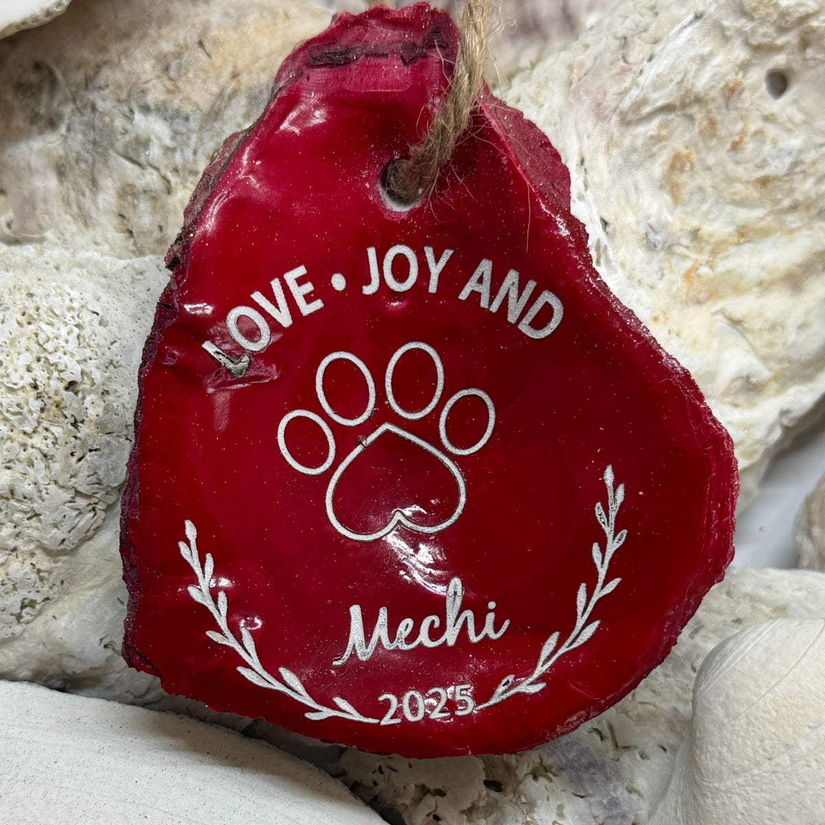 Personalized Dog Lover Oyster Shell Ornament – “Love • Joy And” + Paw ...